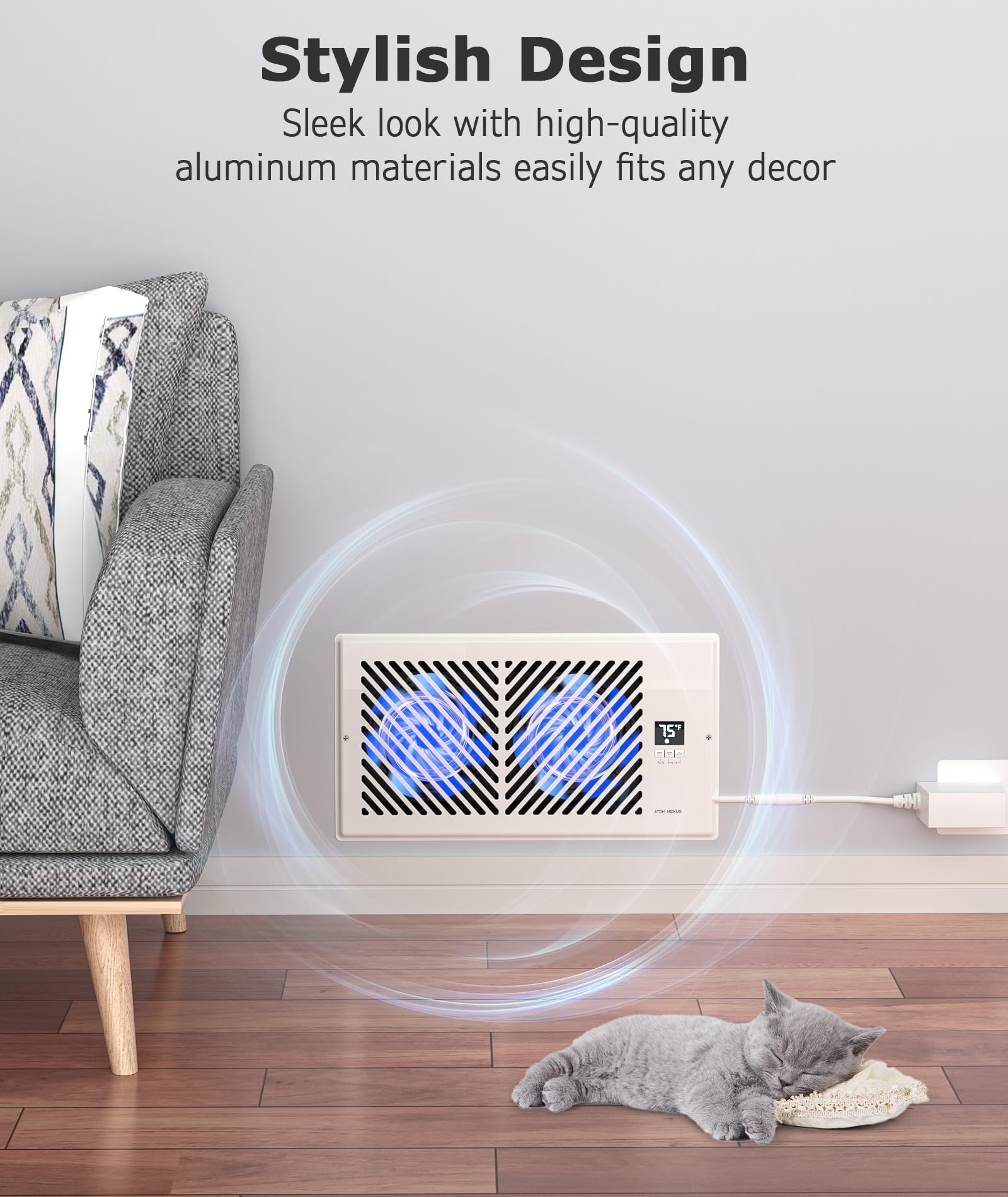 ATOM NEXUS AirBlaze Z6, Quiet Register Booster Fan Fits 6βx12β Register Holes, Smart Vent Booster Fan with Thermostat Control & Remote Control, 10-Speed Control Heating Cooling AC Vent Fan (White)