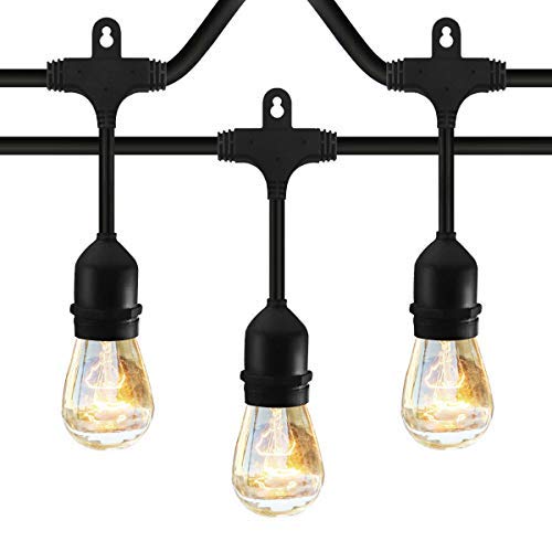 Classyke 48FT Outdoor String Lights for Patio Garden Yard Deck Cafe Dimmable Waterproof Commercial Grade 16 Incandescent Bulbs (1 Spare)