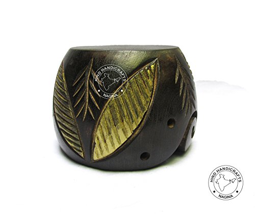 Hind Handicrafts Premium Solid Dark Handmade Crafted Wooden Portable Antique Yarn Storage Bowl - Holder for Knitting Crochet Hook Accessories (6" x 6" x 4", Antique - Golden Leaf)