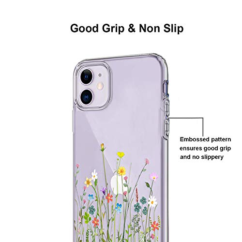 Unov Case Compatible with iPhone 11 Clear with Design Slim Protective Soft TPU Bumper Embossed Floral Pattern 6.1 Inch (Flower Bouquet)