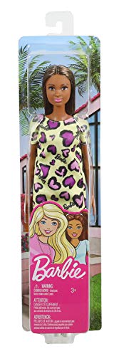 Barbie Doll, Brunette, Wearing Yellow and Purple Heart-Print Dress and Platform Sneakers, for 3 to 7 Year Olds