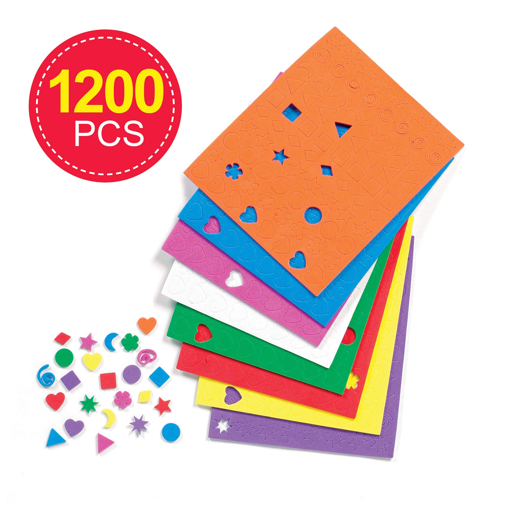 Baker Ross Mini Foam Shapes Stickers Value Pack, for Arts and Crafts Projects(Pack of 1200), Assorted, 1200 Pack