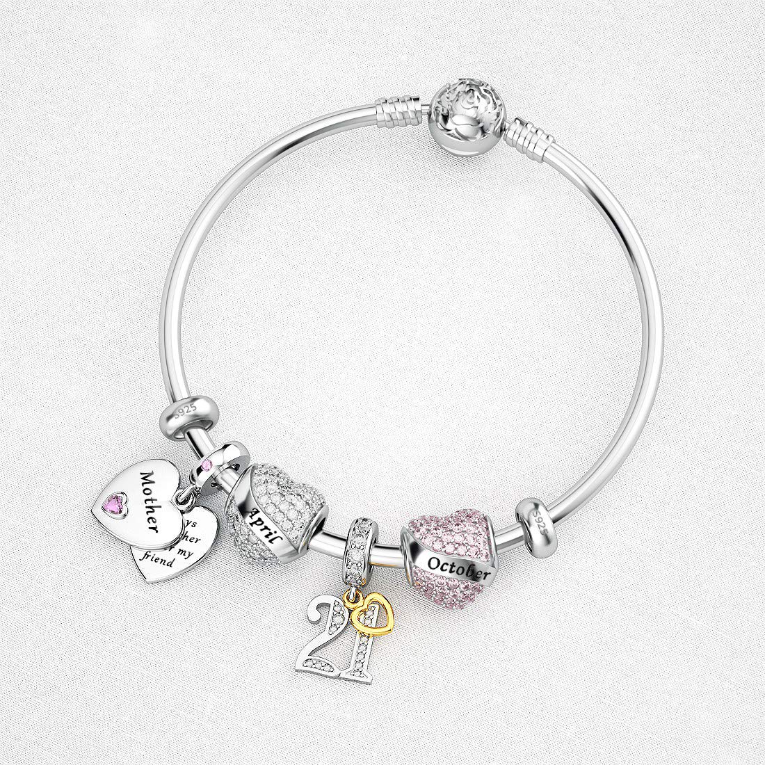 4pcs Sterling Silver Charm Stoppers Fit Pandora Charms Bracelet Bangle (Silver-4pcs)
