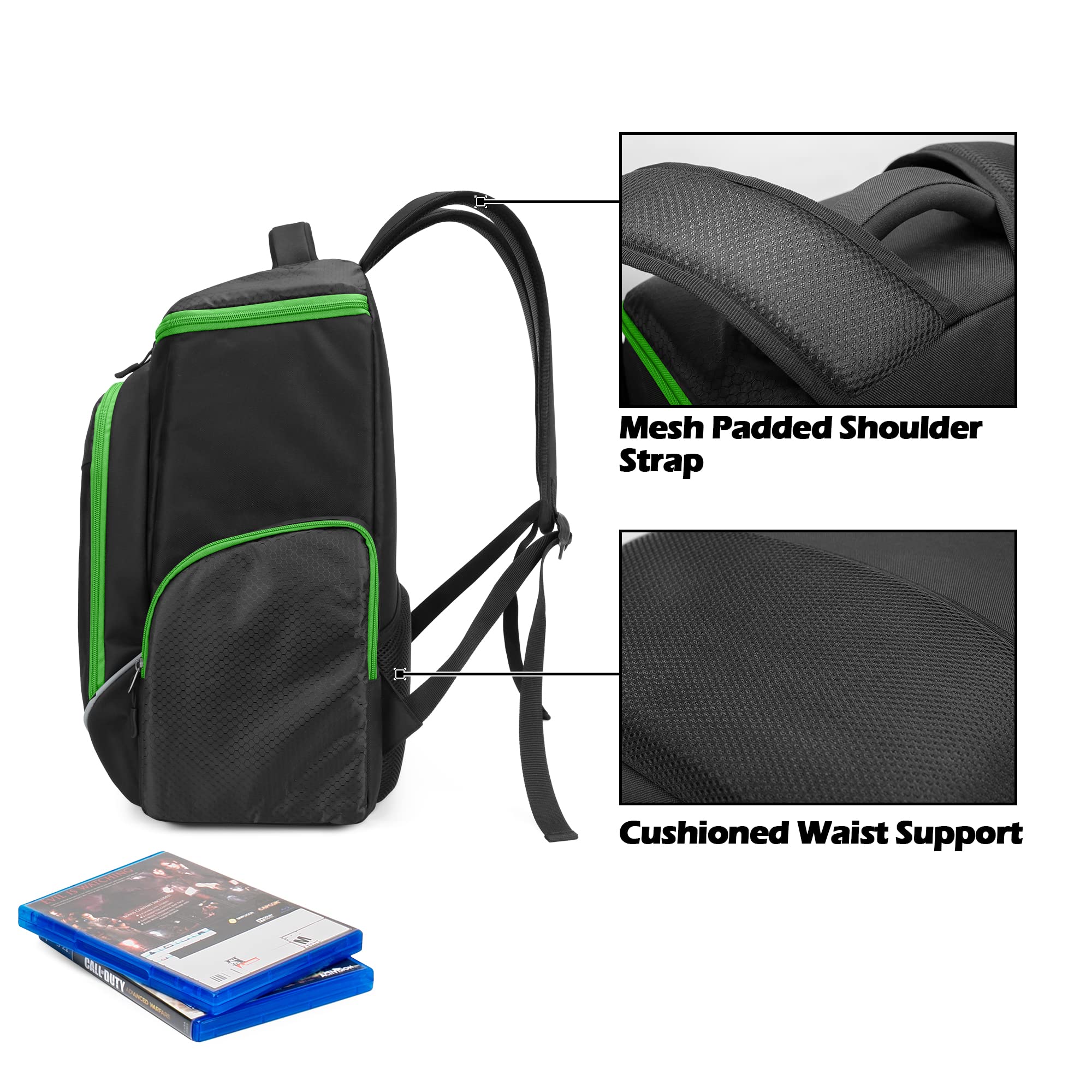 Trunab Gaming Console Backpack Compatible with Playstation 5 / PS5 Slim / PS4 / Xbox One, Travel Carrying Bag with Multiple Pockets for 15.6โ Laptop and Gaming Accessories
