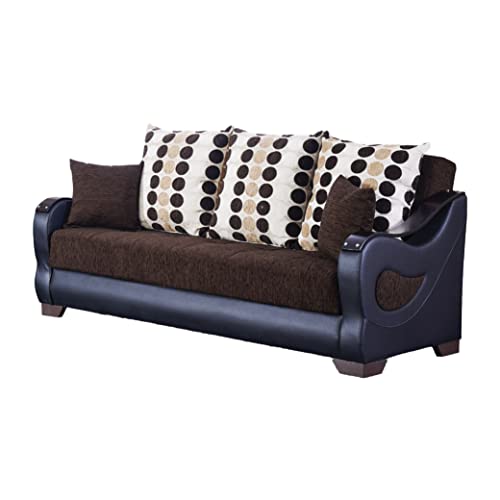 BEYAN Illinois Collection Upholstered Traditional Convertible Folding Sofa Bed with Storage Space Includes 2 Pillows, Dark Brown