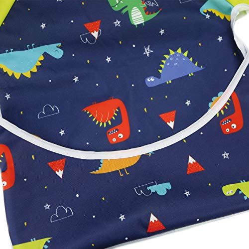 Hi Sprout Infant Toddler Baby Waterproof Sleeved Bib, Bib with Sleeves&Pocket, 6-24 Months (Dinosaurs)