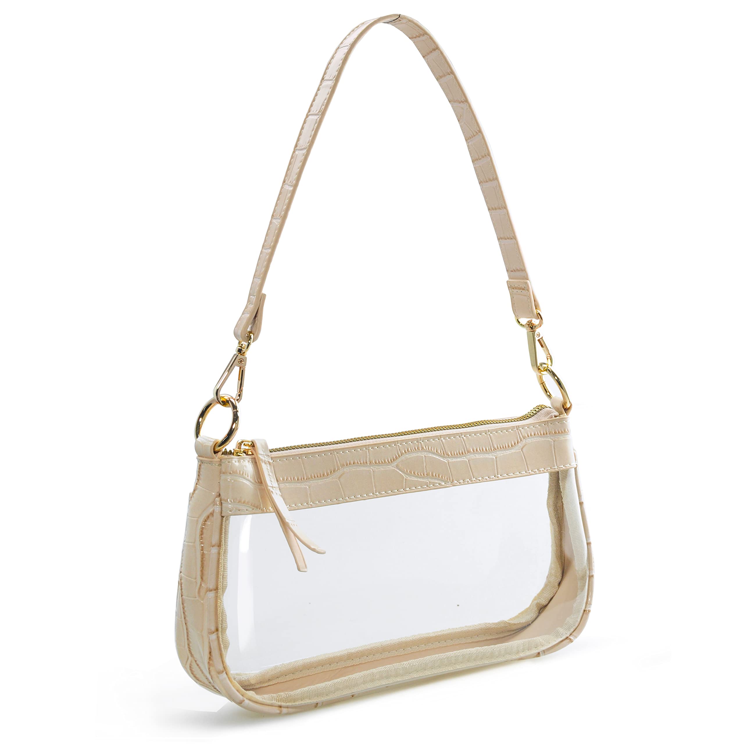 Clear Shoulder Handbag Classic 90s Purse Women Vegan Leather Crocodile Corssbody Bag (Beige)