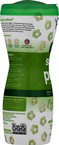 Plum Organics Baby Food Pouch | Super Puffs | Apple With Spinach | 1.5 Ounce | 4 Pack | Organic Food Squeeze for Babies, Kids, Toddlers
