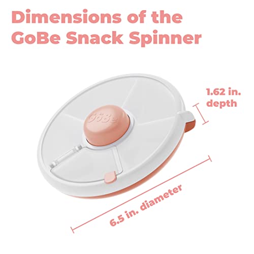 GoBe Kids Snack Spinner Bundle with Hand Strap and Sticker Sheet - Reusable Snack Container with 5 Compartment Dispenser and Lid | BPA and PVC Free | Dishwasher Safe | No Spill, Leakproof