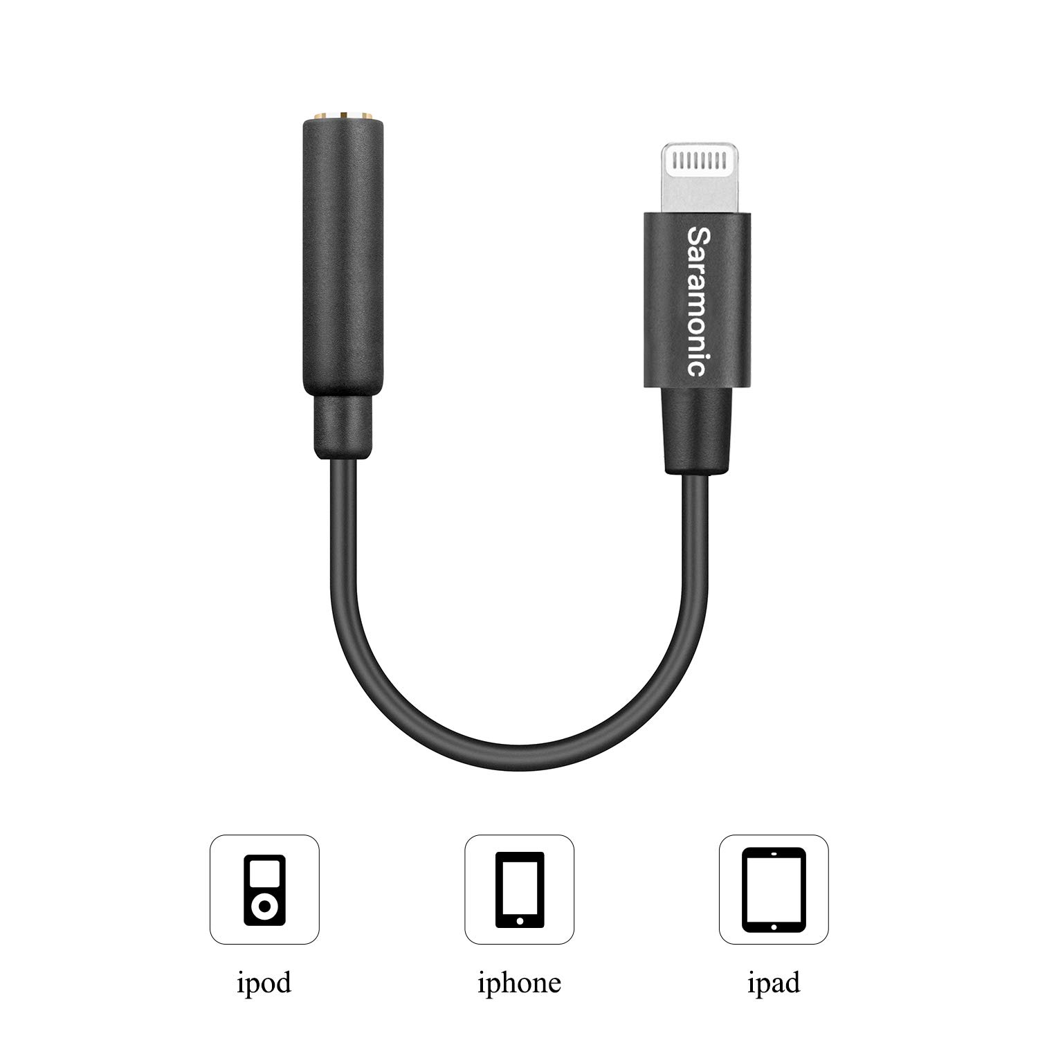 Saramonic 3.5mm TRRS to Lightning Female Adapter Cable, SR-C2002 3.5mm Micro Lightning to Apple Cable MFi Certified Compatible with iPhone, iPad Smartphones and Tablets (6cm)