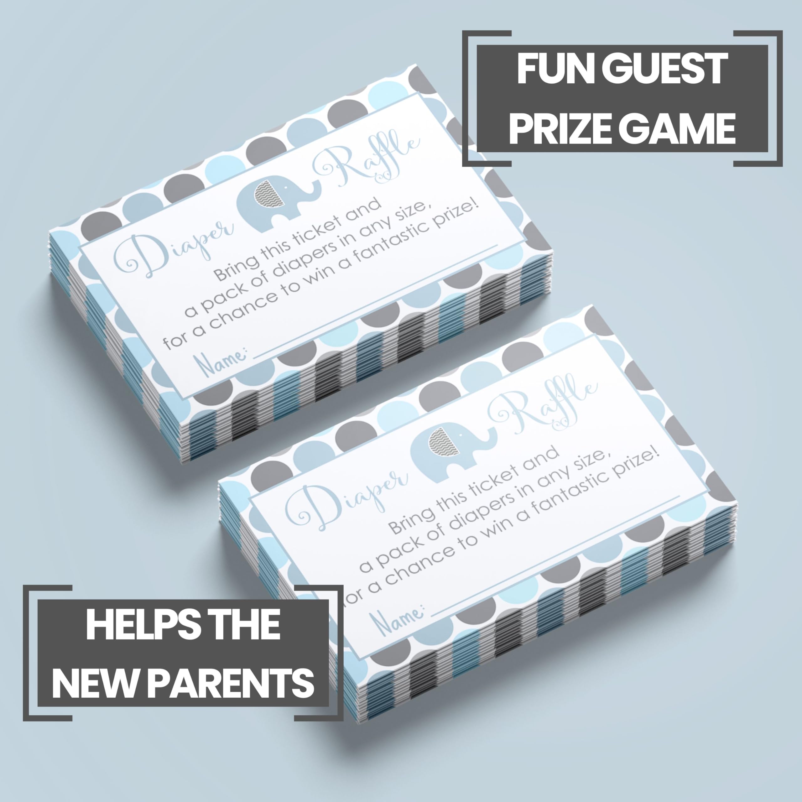 Blue Elephant Diaper Raffle Tickets, Boys Baby Shower Games for Prizes, Baby Shower Diaper Raffle Invitation Insert Cards, 25 Pack