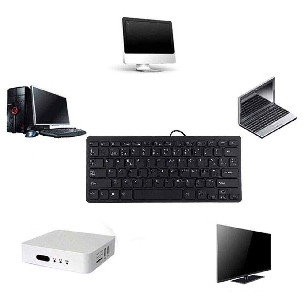 M ugast Wired Keyboard,78 Keys Ultra-Thin Mini Portable USB PC Corded Business Keyboard,Computer Gaming Keyboard for Desktop Computer,Splash-Proof Design,Spanish
