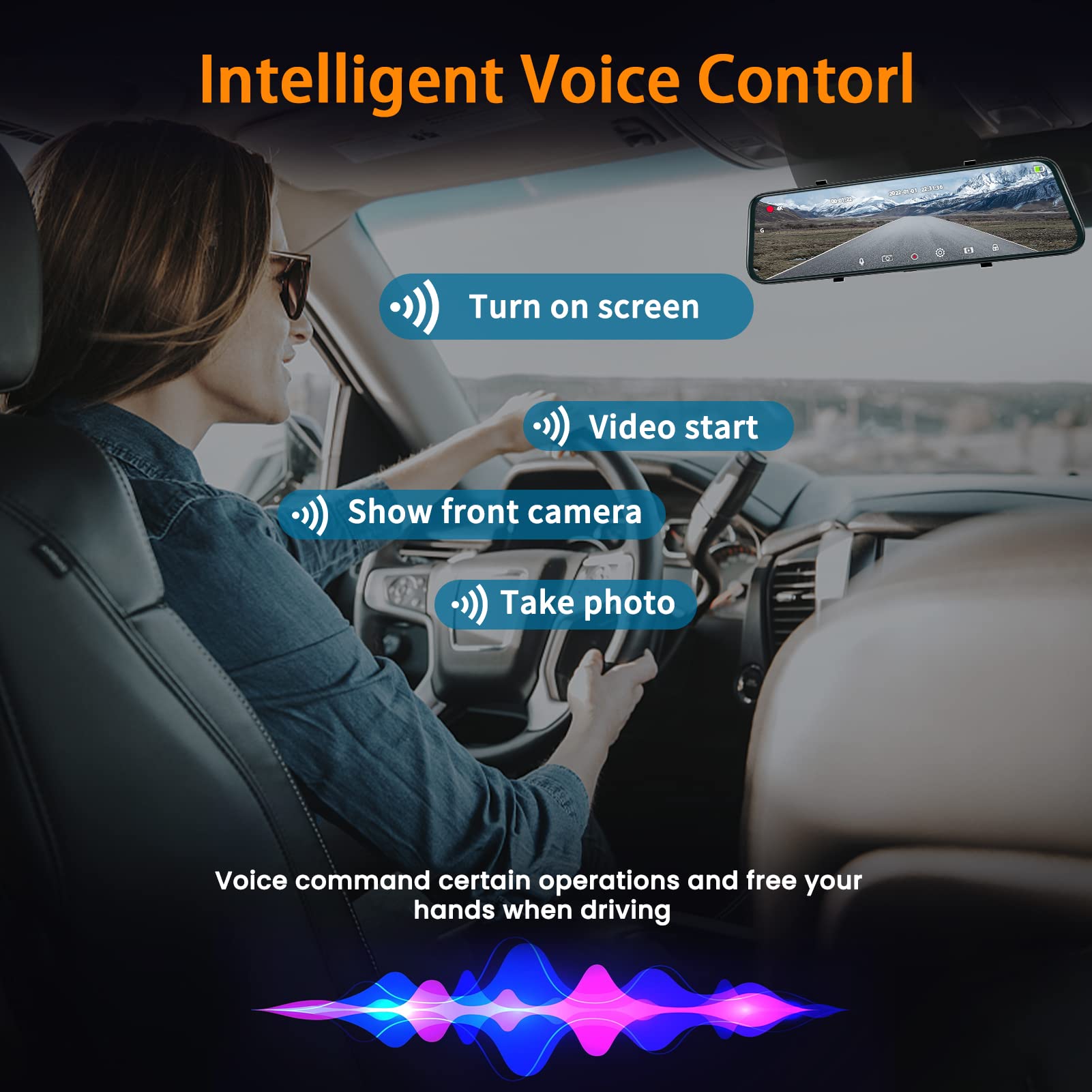 4K Mirror Dash Cam, 12" Dash Cam Front and Rear 4K+1080P Backup Camera, Rearview Mirror Camera with Touch Screen, Voice Control, Night Vision, Parking Monitor Dual Dash Camera for Cars