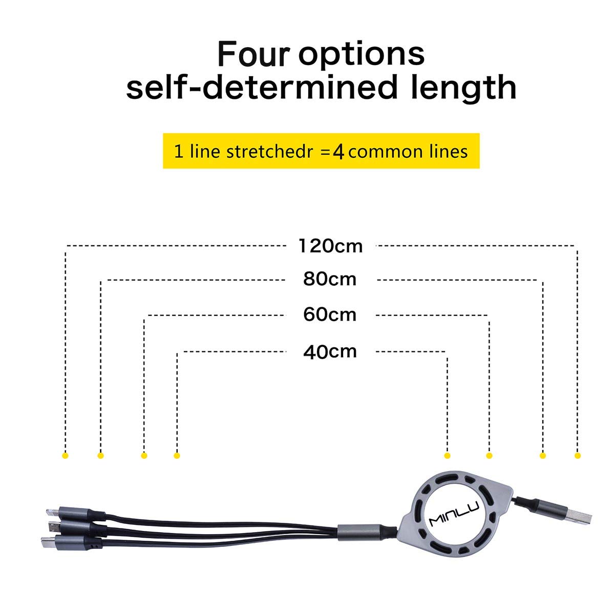 Retractable Charging Cable 3A, 3Pack 4Ft Multi Charging Cable Multi Fast Charger Cable 3 in 1 Multi USB Cable with IP/Type C/Micro USB Port for Cell Phones/Tablets/Samsung Galaxy/LG/Huawei/PS & More