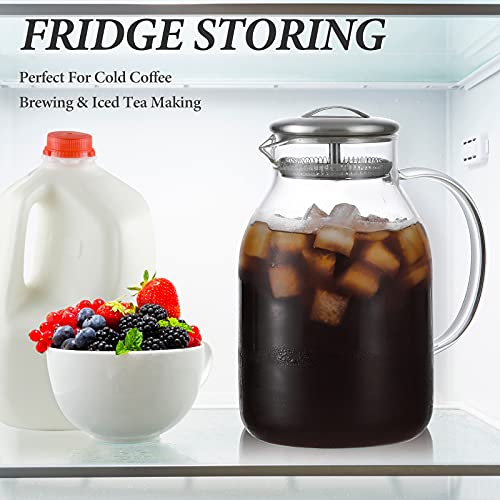 Hiware Glass Pitcher with Lid and Spout - 68 OZ Water Pitcher for Hot/Cold Water & Iced Tea, 18/8 Stainless Steel Lid, High Heat Resistance, 100% Lead-free Clear