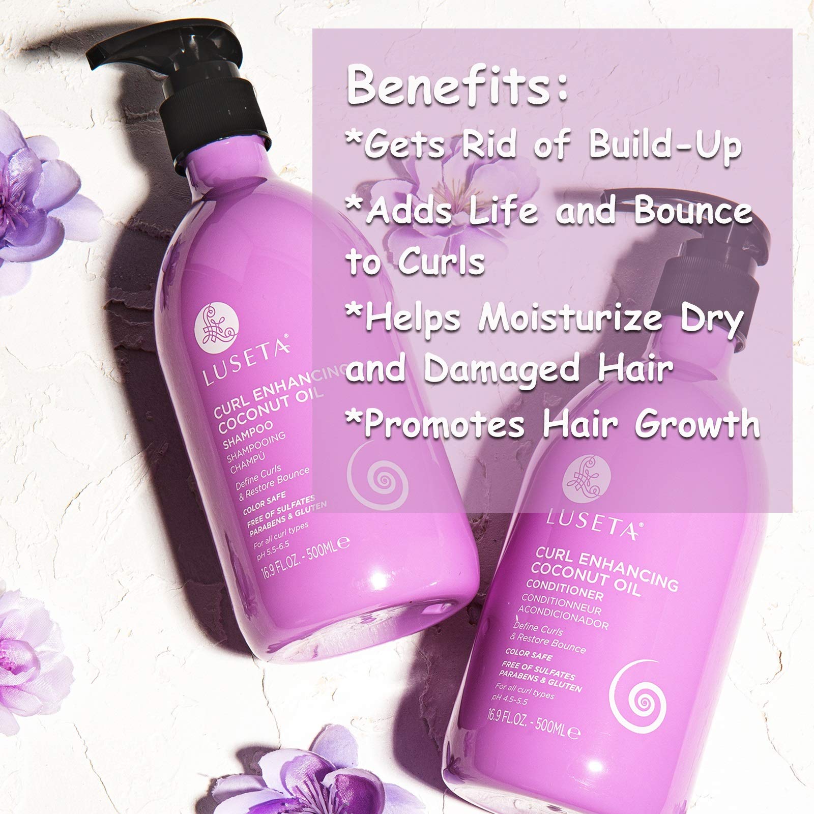 Luseta Curl Enhancing Coconut Oil Shampoo for Dry Damaged Hair, Restore Bounce & Define Curls, 33.8Oz, Prevent Breakage