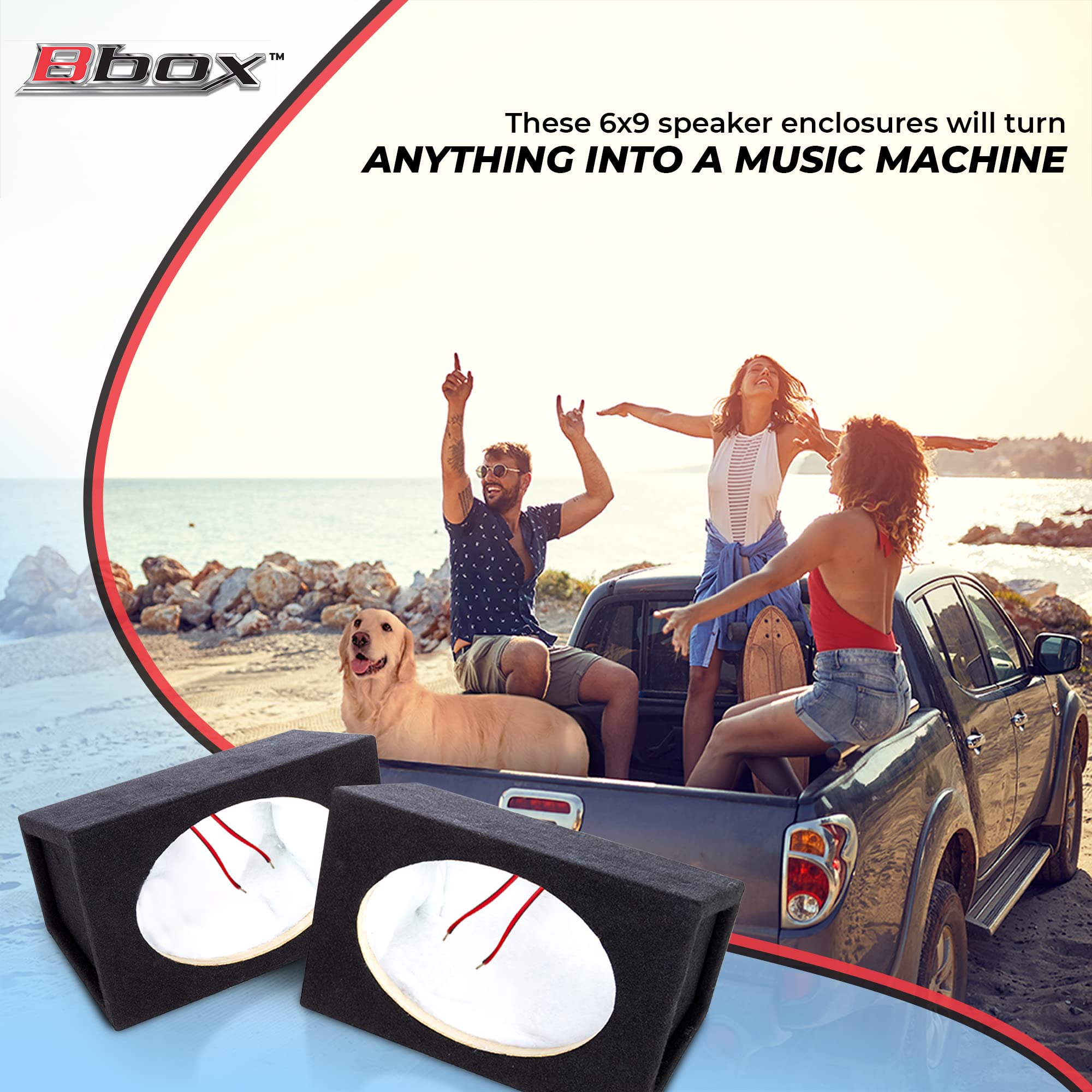 Atrend Bbox Pro Audio Tuned Car Speaker Boxes & Enclosures - 6x9 Speaker Box for Great Sound Quality for Home & Vehicle- Nickel Finish Speaker Terminal w/ 18 Gauge Audio Cables- Set of 2- Charcoal