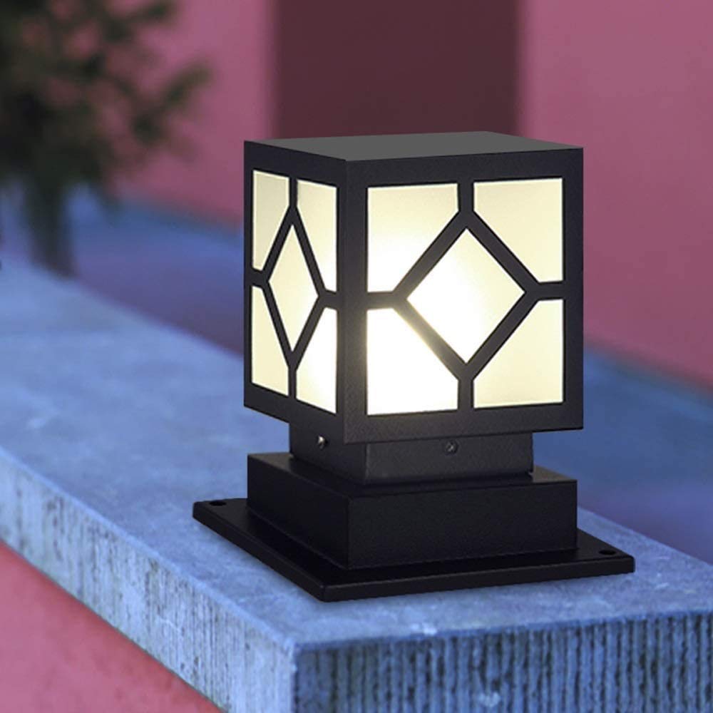 Bwldma Square Retro Courtyard Lamp Led Outdoor Waterproof Post Lamp Retro Industrial Home Garden Pillar Light Glass Lampshade Gate Villa Courtyard Park Column Headlight (Size : 23cm)