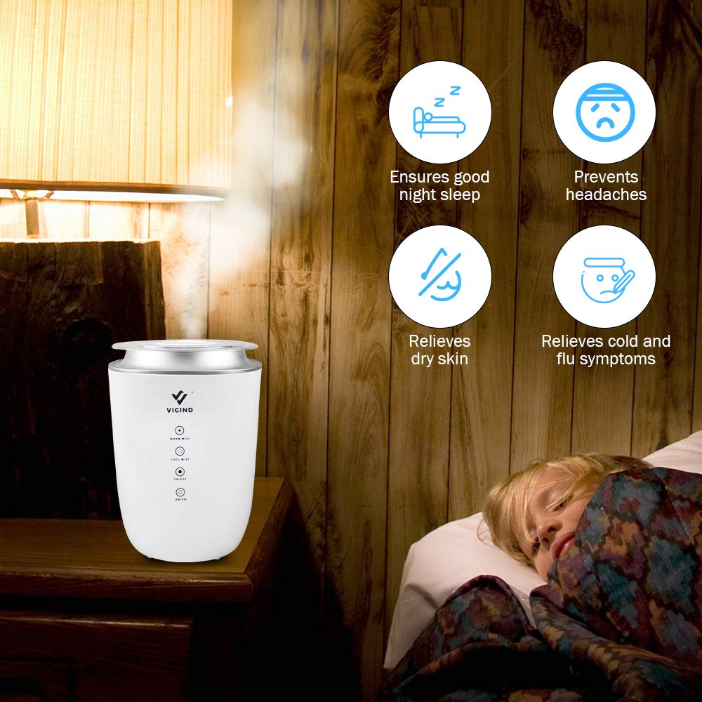 4L Ultrasonic Cool & Warm Mist Humidifier with Adjustable Mist Level, Whisper Quiet and Auto Shut Off Ultrasonic Vaporizer Aroma Essential Oil Diffuser for Home Office Large Room-White