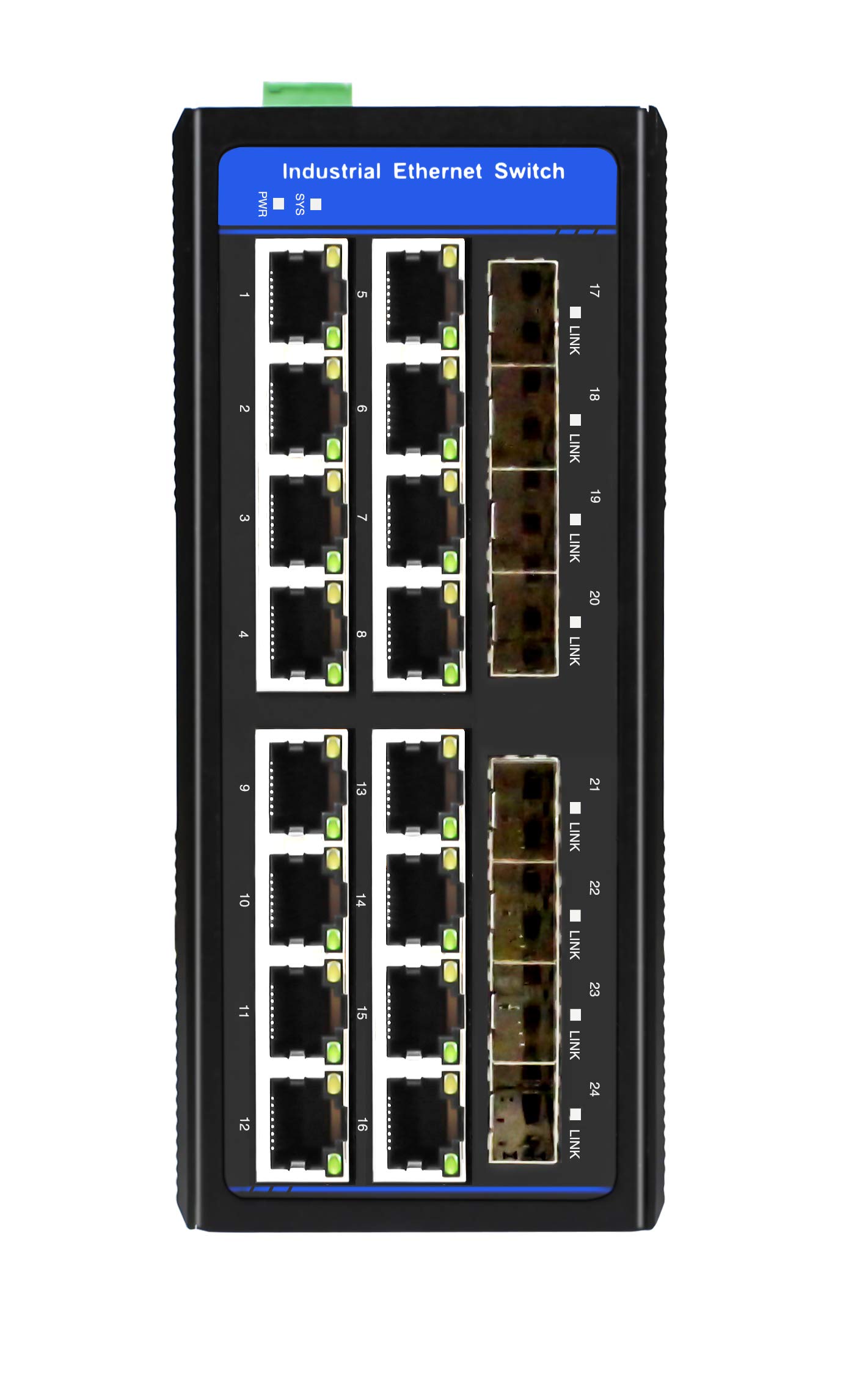 HGW-1608SM-PSE - 16x RJ45 + 8X SFP Ports Gigabit Ethernet Managed PoE Industrial Fiber Switch 240W Total Power, DIN Rail Mount, -40 to +75 Celsius