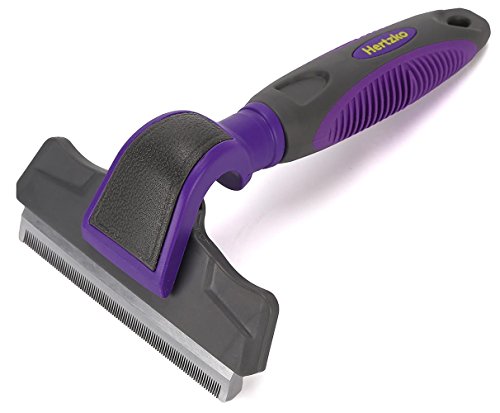Hertzko Pet Deshedding Tool Gently Removes Shed Hair - for Small, Medium, Large, Dogs and Cats, with Short to Long Hair