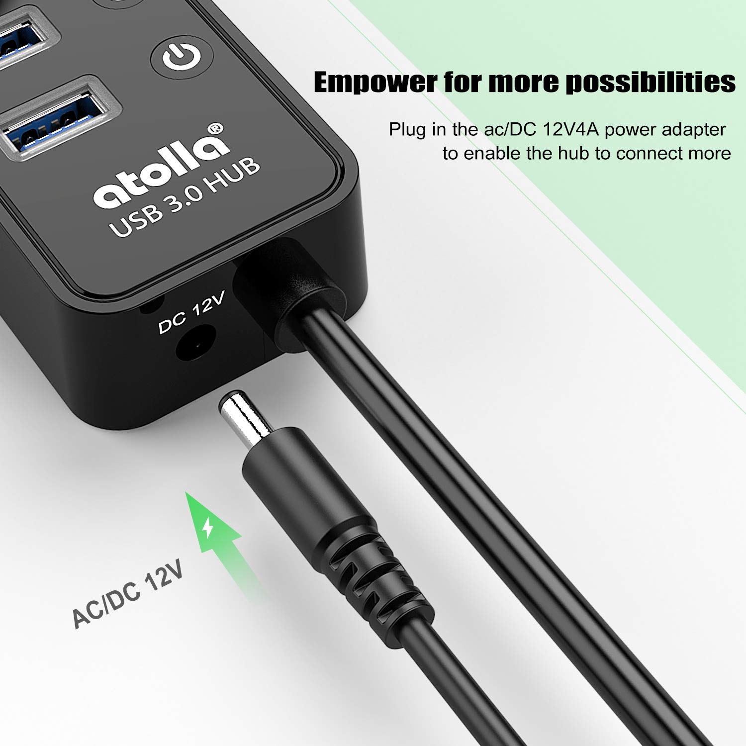 Powered USB 3.0 Hub, Atolla USB 3.0 Data Hub 11 Ports - 7 USB 3.0 Data Ports + 4 Smart Charging Port with Individual On/Off Switches and 12V/4A Power Adapter USB Hub 3.0 Splitter