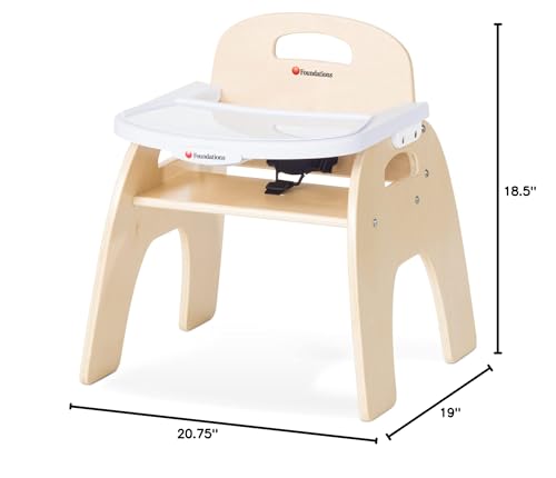 Foundations Easy Serve 11" Wood Feeding Chair for Toddlers, Adjustable Harness, Removable Dishwasher Safe Tray, “No Tip” Base, Baltic Birch Plywood