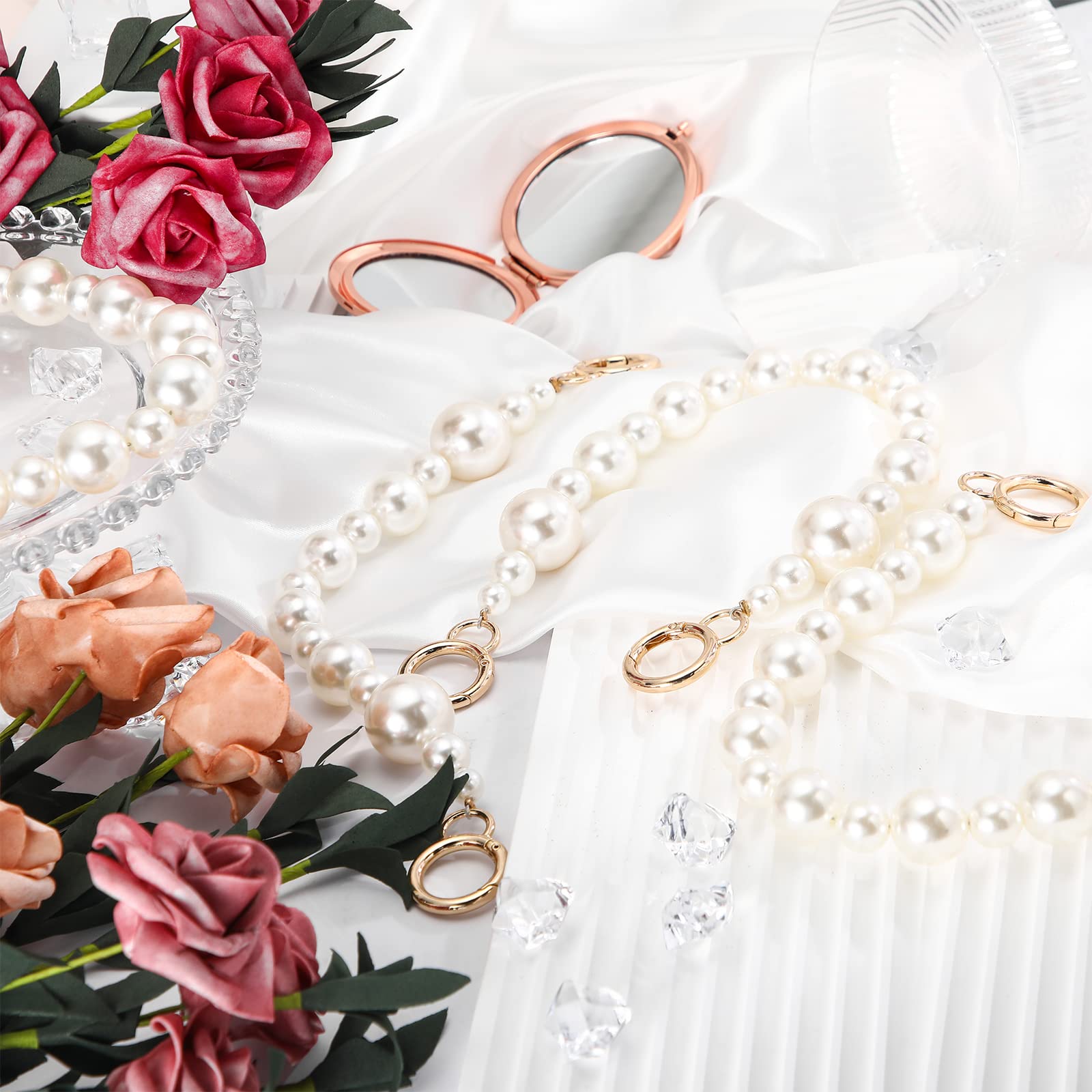 4 Pcs Pearl Bag Strap Short Handbag Purse Pearl Chain Imitation Pearl Bead Handle Chain Elegant Pearl Purse Strap Clutch Replacement Accessories for Women Bag DIY (11.8'', 13.8'')