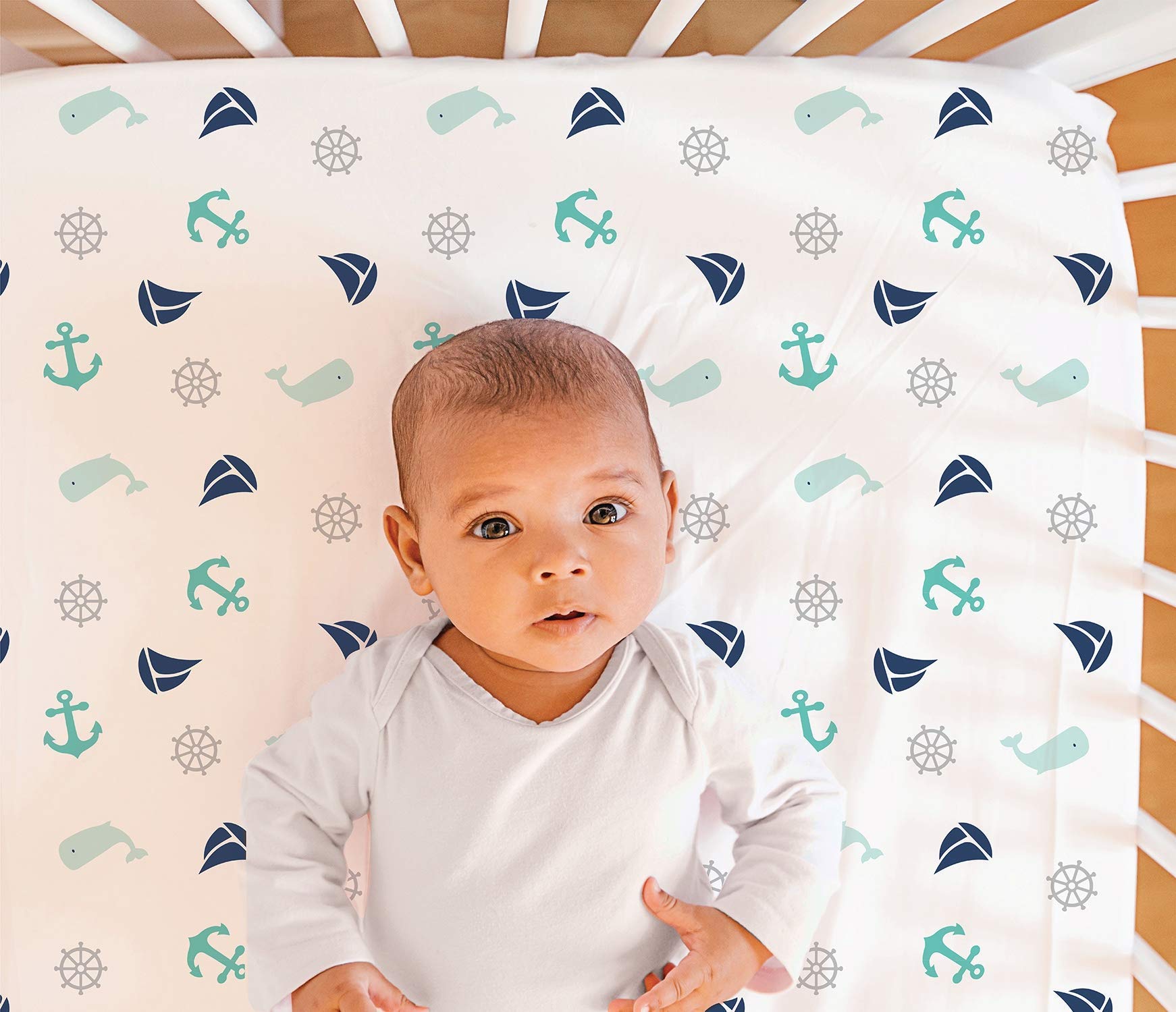 The Peanutshell Nautical Themed Crib Bedding Bundle | 5 Piece Set | 3 Crib Sheets, Crib Quilt, and Crib Skirt