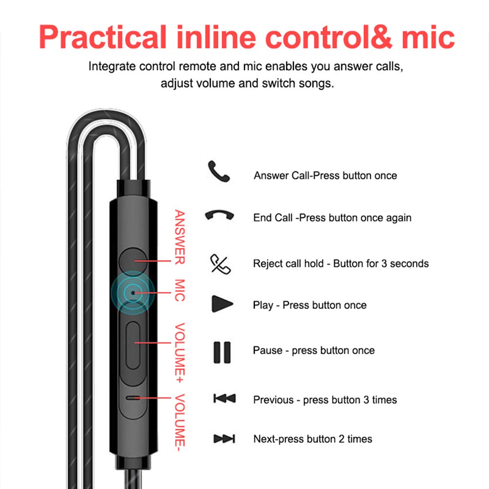 Wired Earbuds in Ear Headphones with Microphone, 3.5mm in-Ear Headset Earphones, Volume Control Sport Gaming Headset for iPhone Xiaomi Samsung Huawei, Computer, Laptop, PC (Black)
