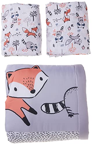 Little Love By Nojo Lil Fox, Grey, Orange, White 3Piece Nursery Mini Crib Bedding Set With Comforter, 2 Fitted Mini Crib Sheets, Orange, Grey, White, Charcoal