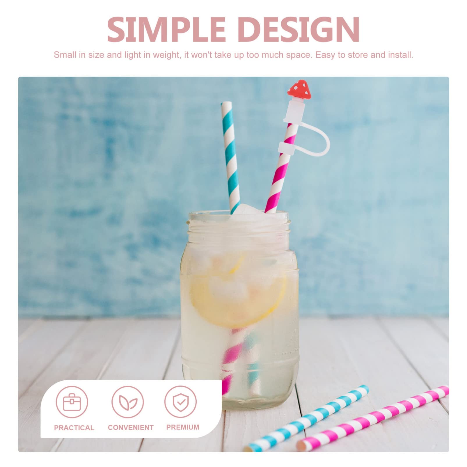ABOOFAN 2pcs Silicone Straw Caps Mushroom Straw Tip Plugs Reusable Straw Tip Covers Cute Straw Topper Leak-proof Straw Caps for 6-8mm Straws Party Supplies