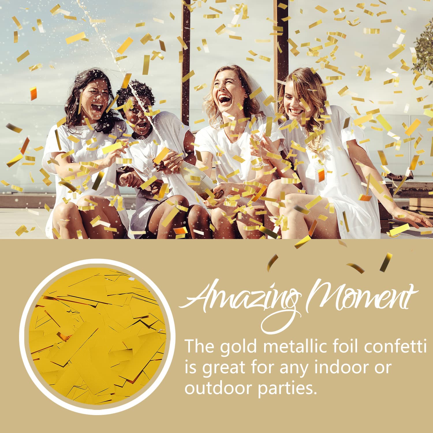 BATTIFE 8Pack Gold Confetti Sticks, Gold Metallic Confetti Poppers, Wedding Confetti Flick Flutter Shoots for Birthday Party, Graduation, Anniversary Parties Supplies, Square, 7.8inch
