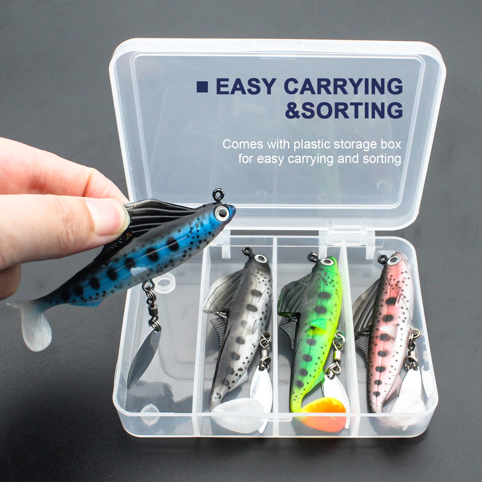4 Pcs Pre-Rigged Jig Head Soft Fishing Lures, Paddle Tail with Spinner Blade Weedless Bass Lure, Fishing Baits for Freshwater& Saltwater