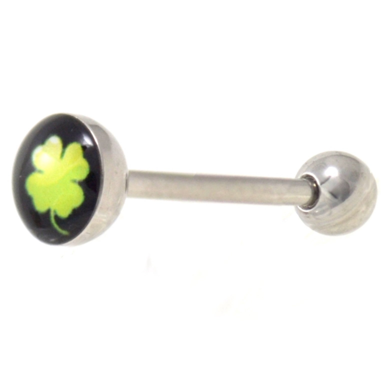 7MM Irish Four Leaf Clover Dome Tongue Ring Steel Barbell - 14 Gauge 5/8"(16mm)