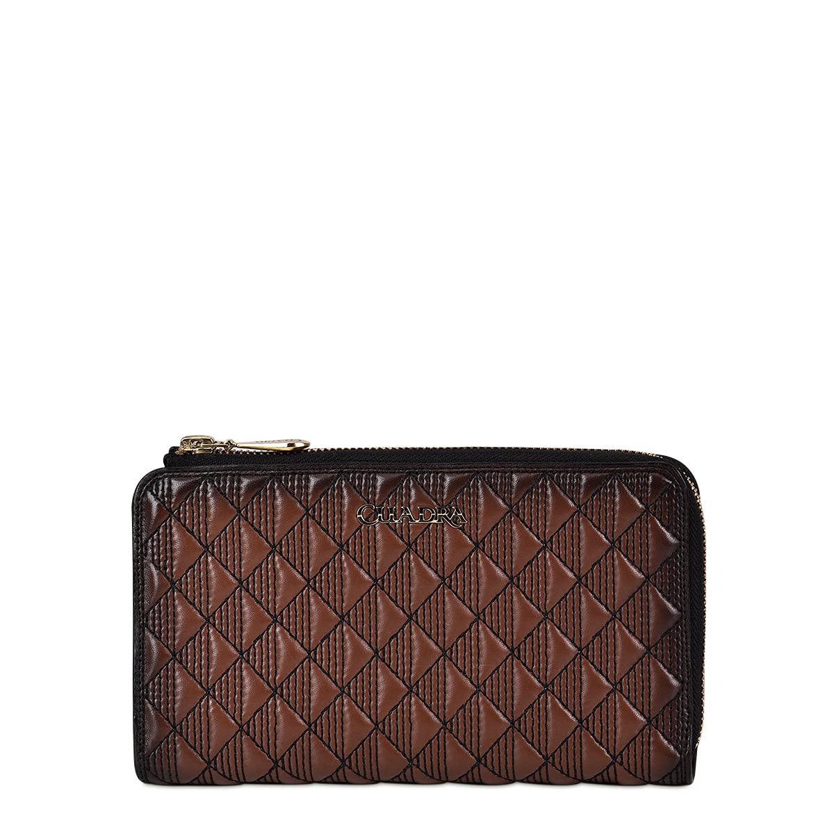 Cuadra women's wallet in genuine leather with zipper and embroidery brown, BD221CR