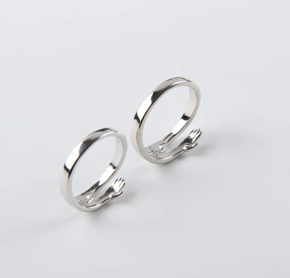 7mohugme Hug Ring 925 Sterling Silver Rings for Women Girls Silver Hugging Hands Open Ring Jewelry Hug Hands Statement Rings Wedding Bands (Silver Hug Ring)