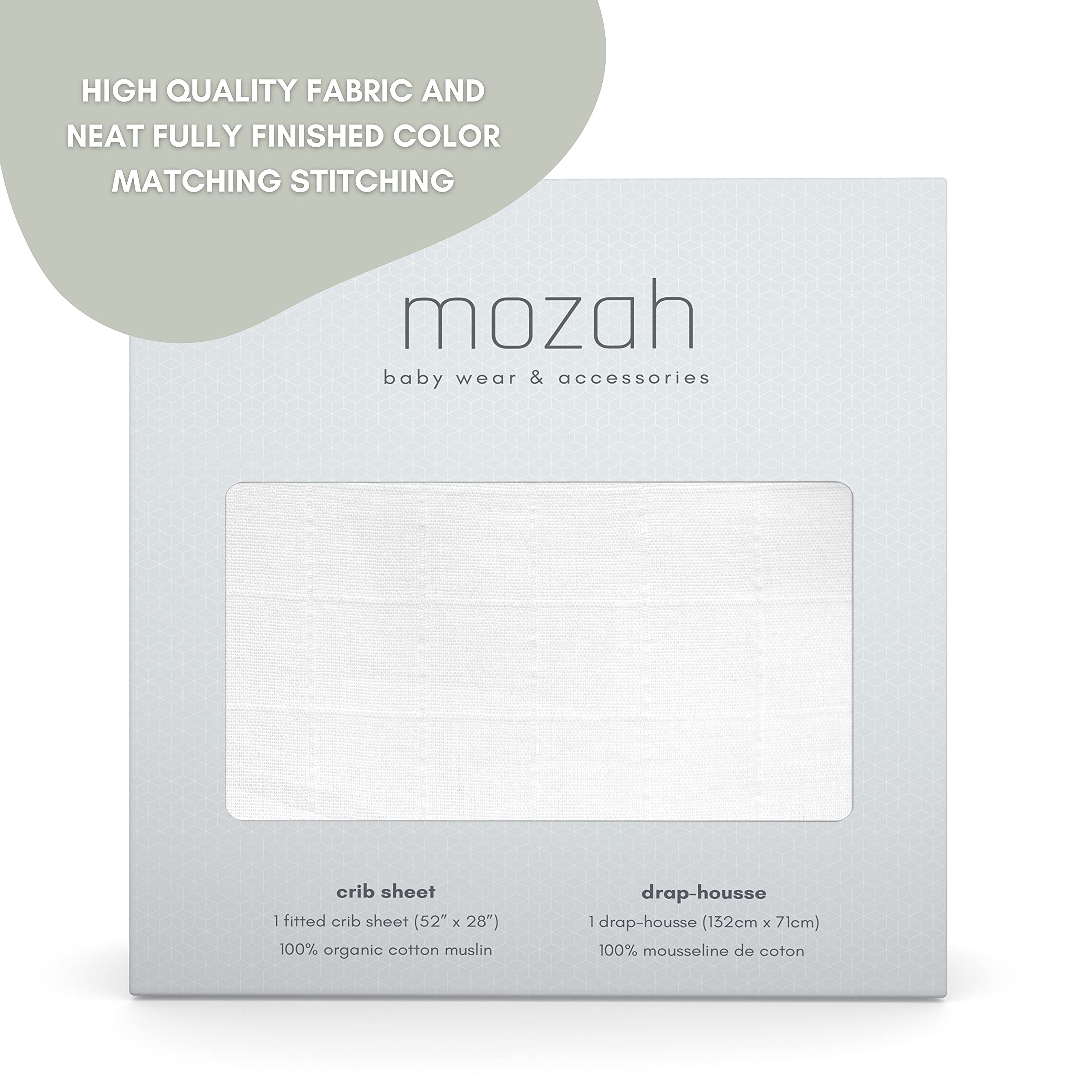 MOZAH Baby Fitted Crib Sheet –100% Organic Cotton Muslin Super Soft Breathable Tailored Snug Fit Solid White for Standard Crib and Toddler Mattresses