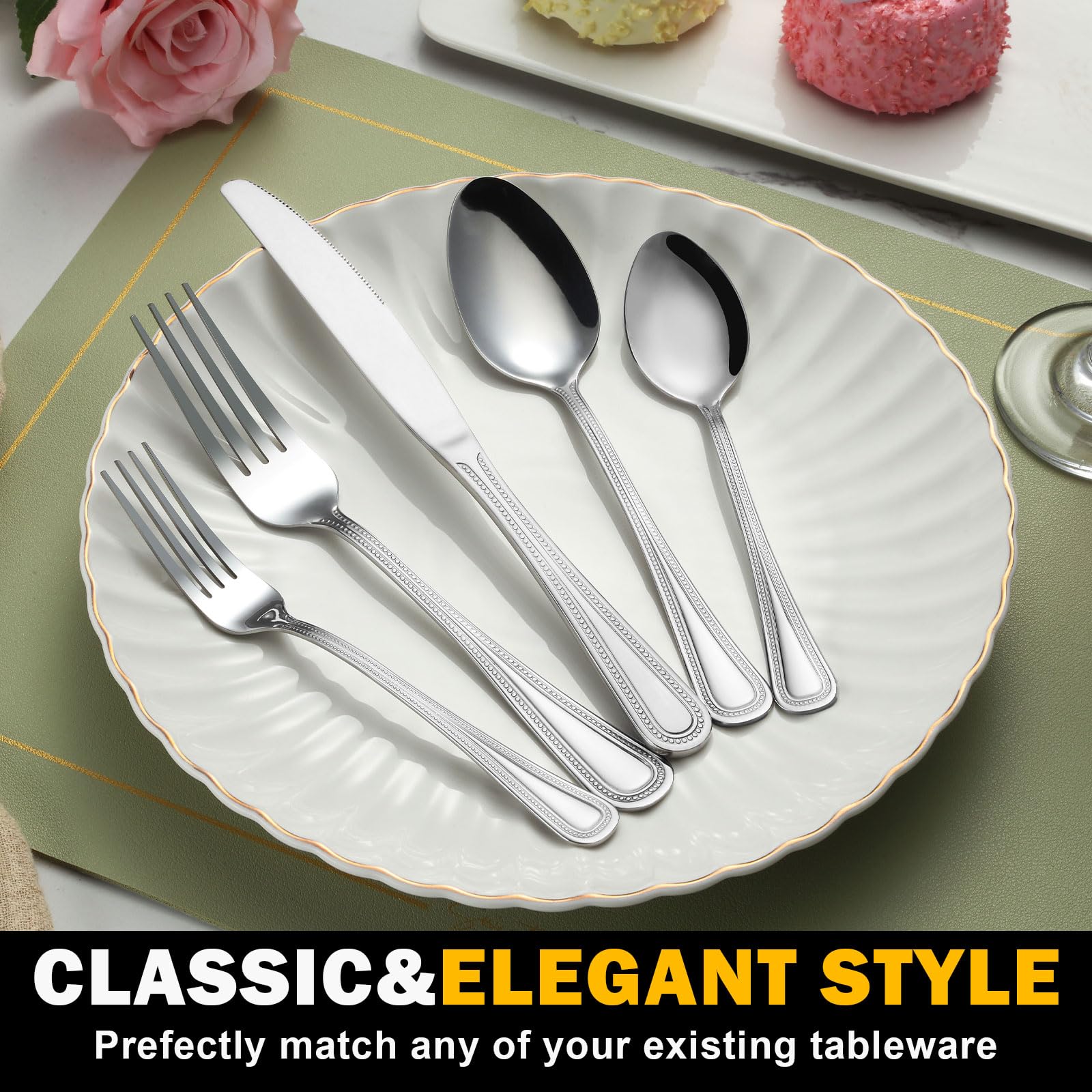 Unokit 72-Pieces Silverware Set with Steak Knives, Heavy Duty Stainless Steel Silverware Set for 12, Flatware Utensils Cutlery Set for Home/Kitchen, Mirror Polished, Dishwasher Safe