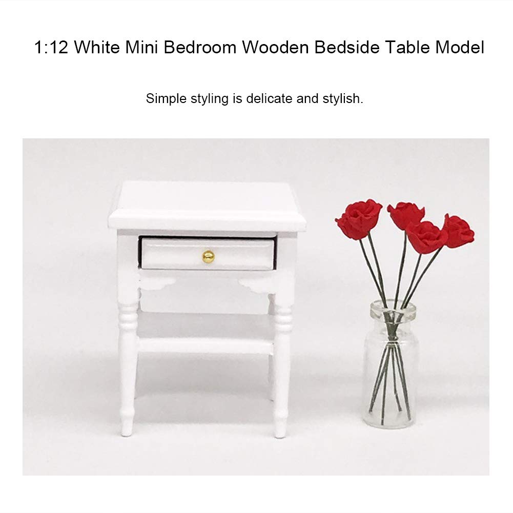 Nightstand Cabinet Model, Lightweight Non-Toxic Fashionable Appearance White Nightstand Model with Drawer for Dolls Bedroom