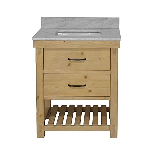 Birmingham 30-inch Bathroom Vanity (Carrara/Driftwood): Includes Driftwood Cabinet with Authentic Italian Carrara Marble Countertop and White Ceramic Sink