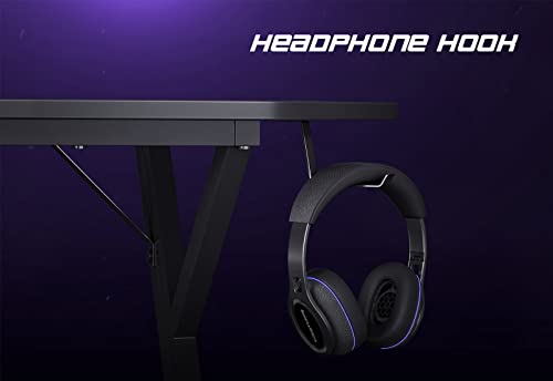 CubiCubi Luna Gaming Desk 47 inch Gamer Workstation, Home Computer Carbon Fiber Surface Gaming Desk PC Table with Cable Tray and Headphone Hook