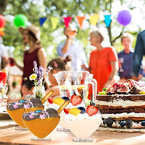Coloch 100 Pack 4 Oz Plastic Mini Dessert Cup with Spoon, Clear Parfait Appetizer Cup Heart-shaped Small Serving Bowl for Cakes, Ice Cream, Tasting, Party, Buffet, Wedding