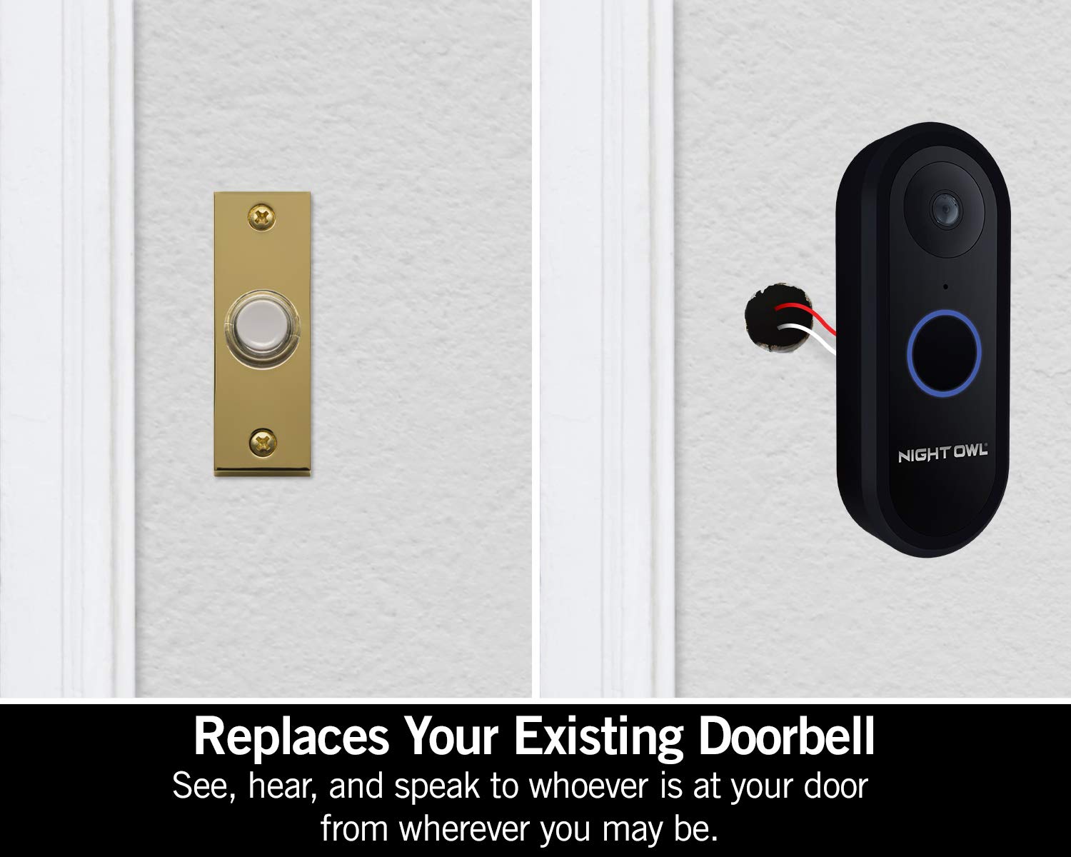 Night Owl 1080p HD Smart Video Doorbell with Night Vision, 2-Way Audio, Remote Viewing Mobile App, Real-Time Alerts, Human Detection Technology, Wide Viewing Angle and Customizable Storage Options