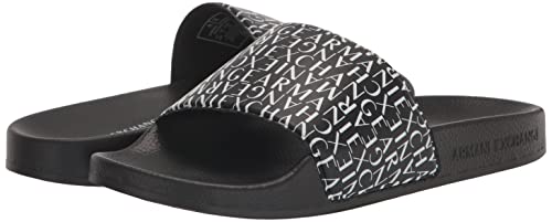 A|X Armani Exchange Men's Logo Slide Sandal, Black + Optic, 8