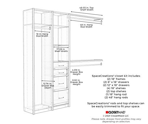 ClosetMaid 6105140 SpaceCreations 52" - 87" Wood Closet Organizer Kit, Classic White