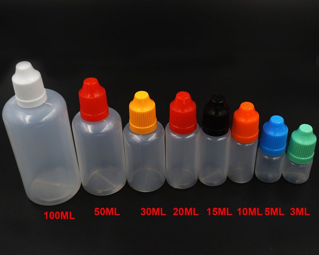 Bluemoona 20 Pcs - 100ml Empty Plastic Dropper Bottles Squeezable e-Juice E-Liquid Childproof Mix Colour Cap