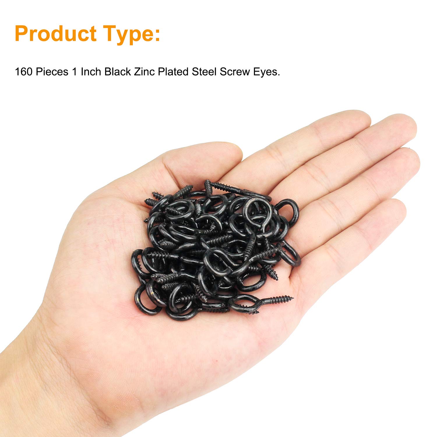 Powlankou 160 Pieces 1 inch Screw Eyes, Black Zinc Plated Steel Screw Eyes, Self Tapping Screw Hooks, Metal Eye Hooks, Eyelet Screws