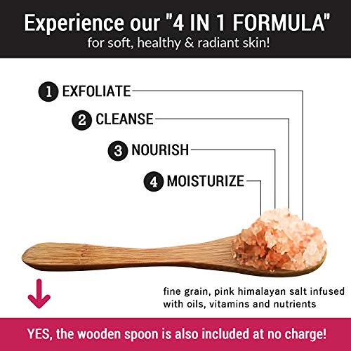 pureSCRUBS Premium Pink Himalayan Salt Body Scrub Set - Large 16oz LAVENDER SCRUB, Organic Essential Oils & Nutrients INCLUDES Wooden Stirring Spoon, Loofah & Mini Exfoliating Bar Soap