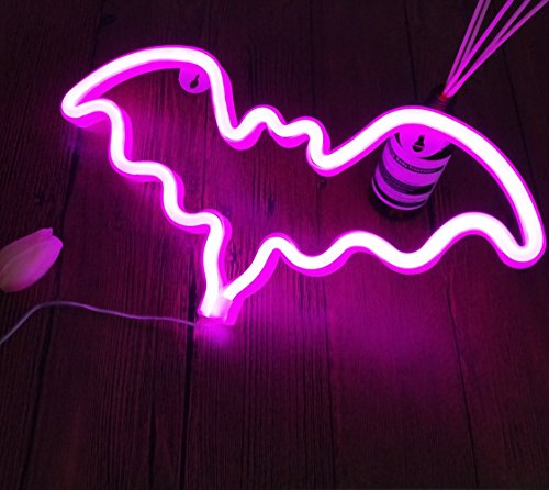 QiaoFei LED Neon Bat Sign Shaped Decor Light,Bat Night Light Wall Decor for Christmas,Birthday Party,Kids Room, Living Room, Wedding Party Decor(Pink)